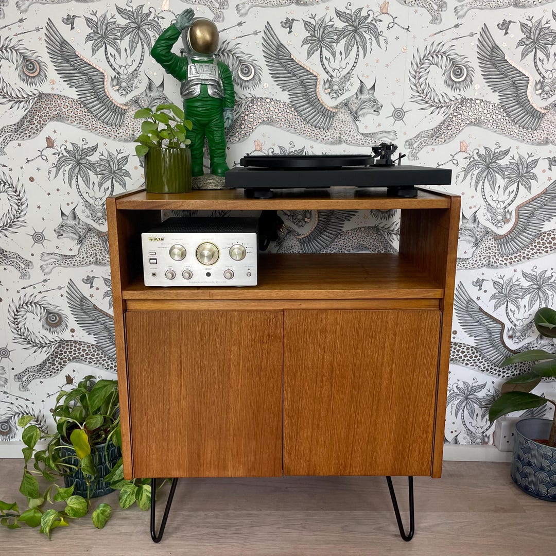Vintage Mid-century Vinyl Storage Cabinet | Retro Record Player Stand ...