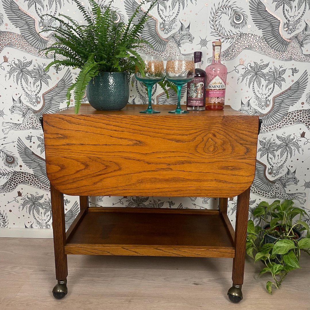 Vintage Besway Oak Tea Trolley With Drop Leaf Extensions | Retro Bar ...