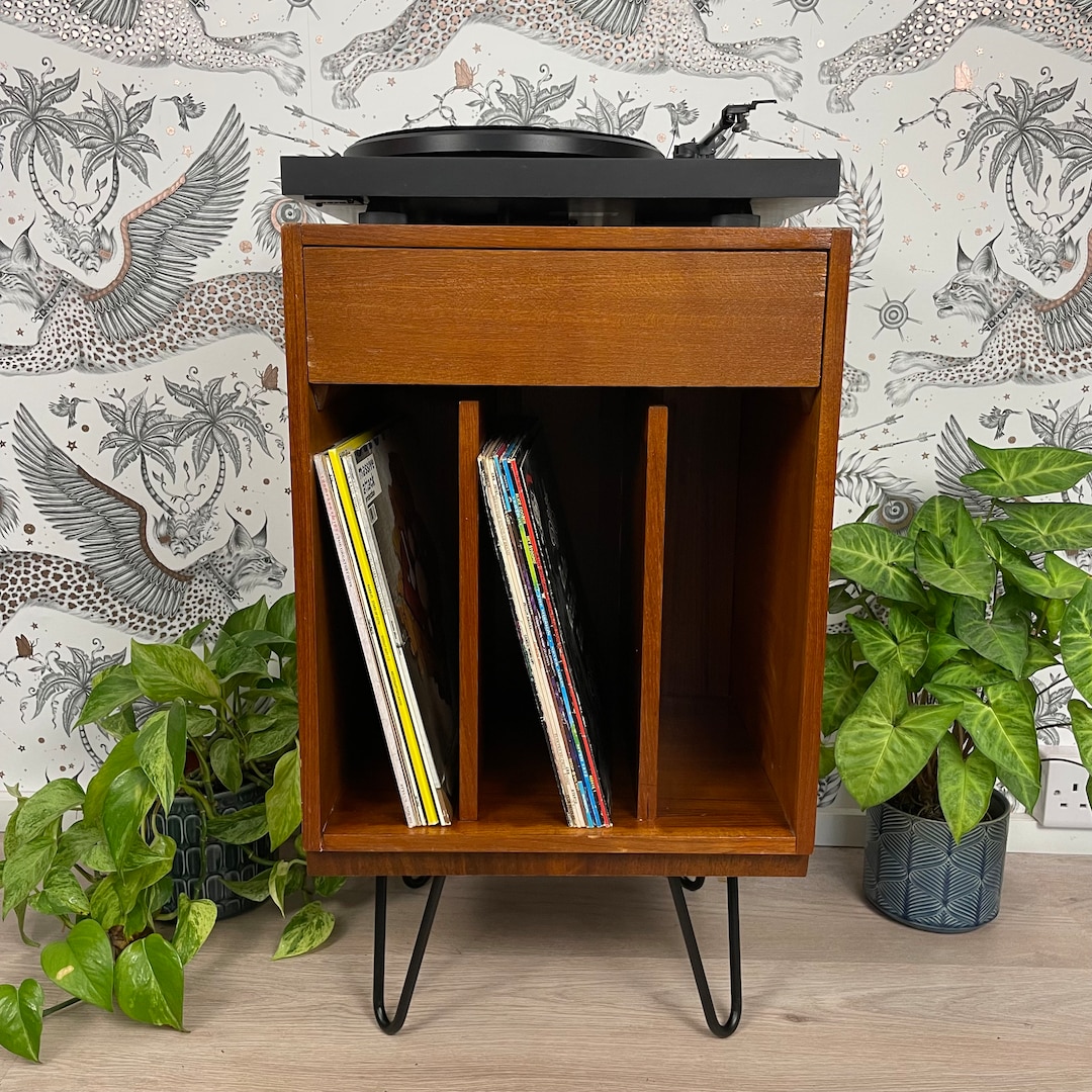 Small Vintage Retro Mid-century Vinyl Storage Cabinet Record Player ...