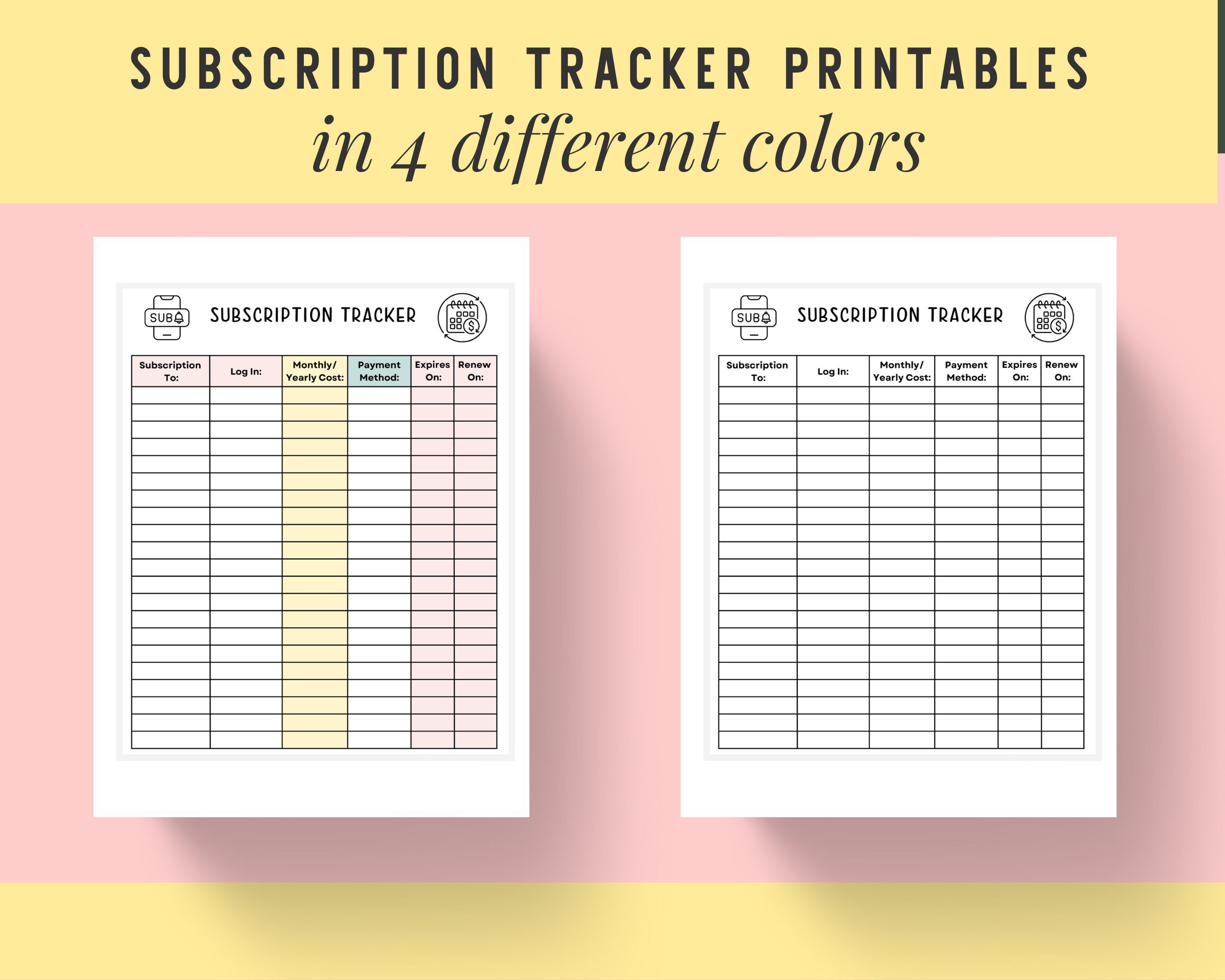 Subscription Tracker Printables - Etsy