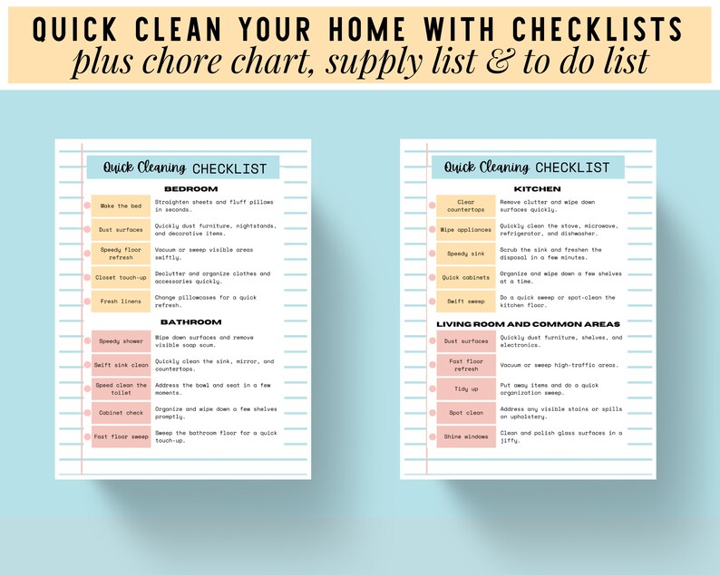 Quick Clean Your Home Checklist - Etsy