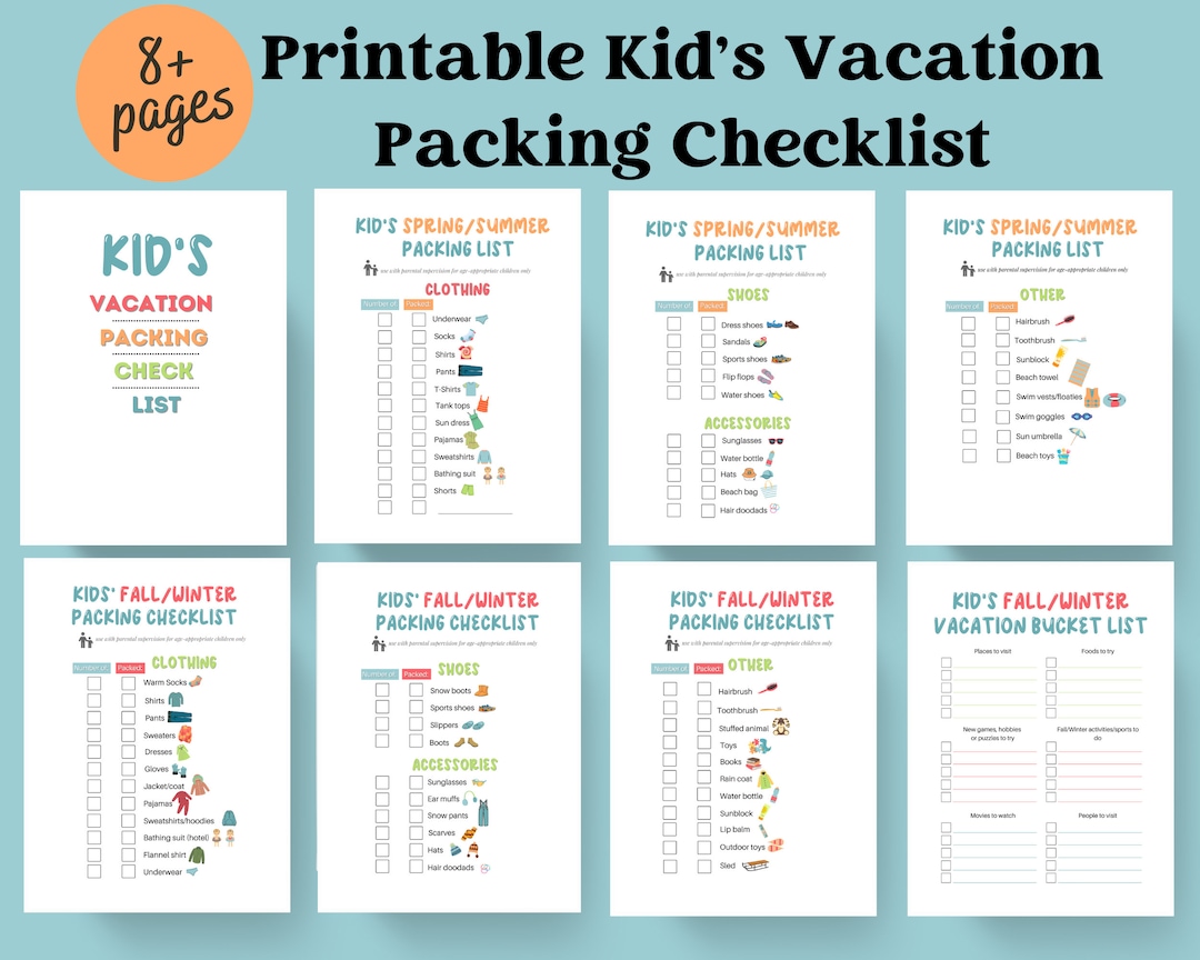 Vacation Packing Checklist for Kids - Etsy