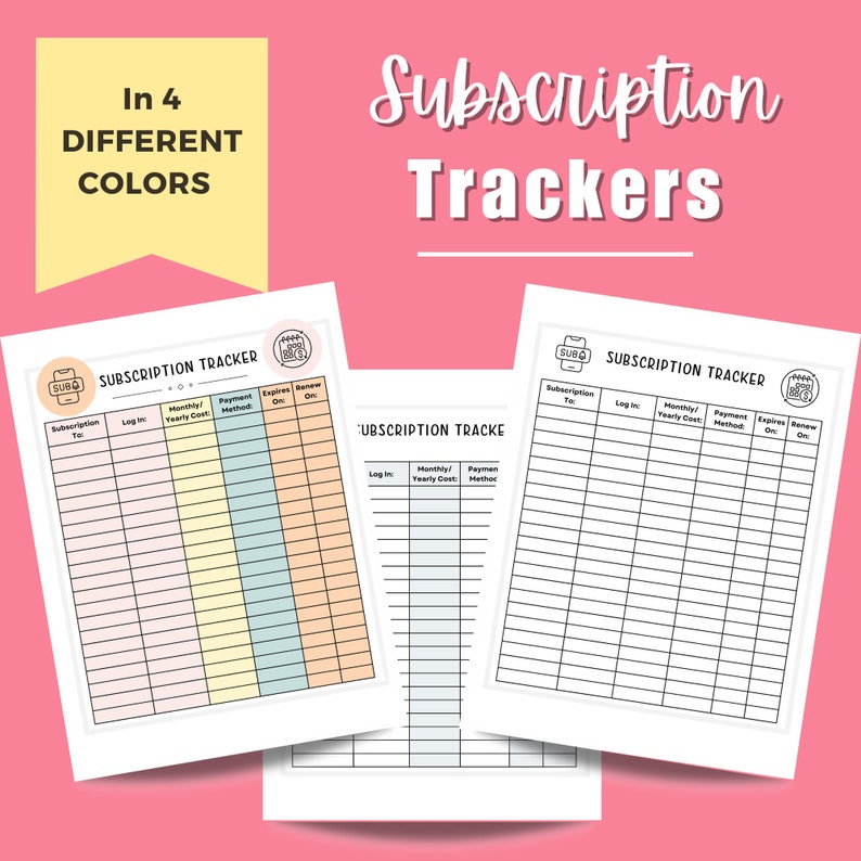 Subscription Tracker Printables - Etsy