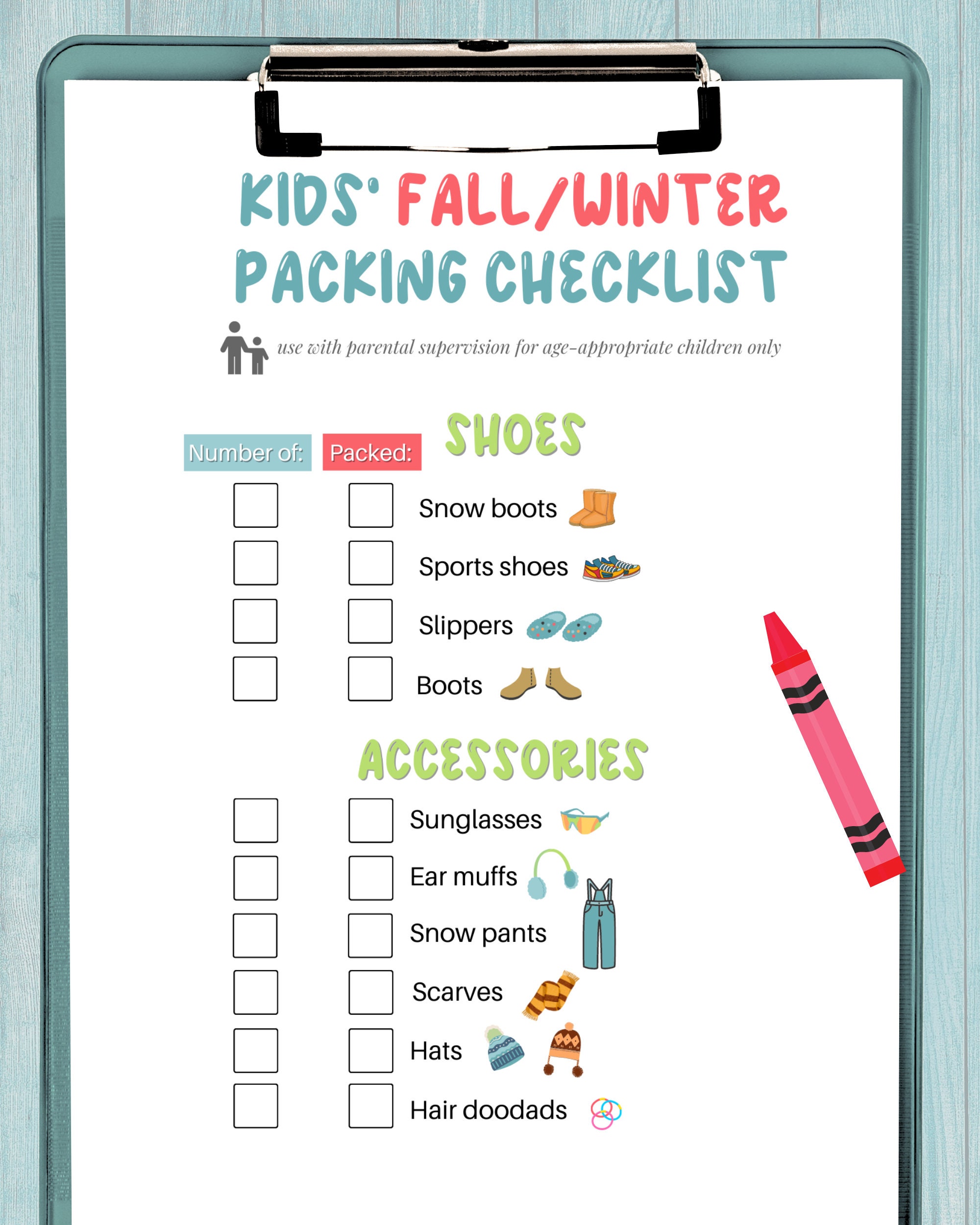 Vacation Packing Checklist for Kids - Etsy
