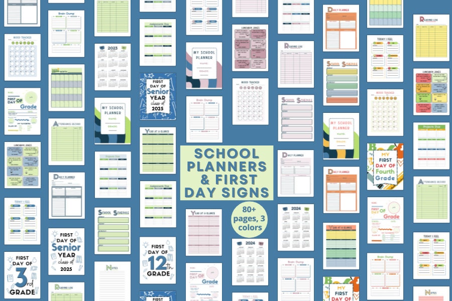 80 Pages of Printable First Day of School Signs & School Planner Pages ...