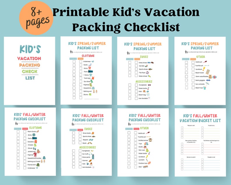 Vacation Packing Checklist for Kids - Etsy