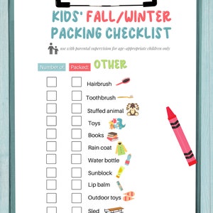 Vacation Packing Checklist for Kids - Etsy
