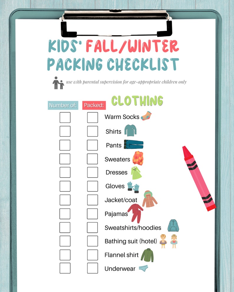 Vacation Packing Checklist for Kids - Etsy