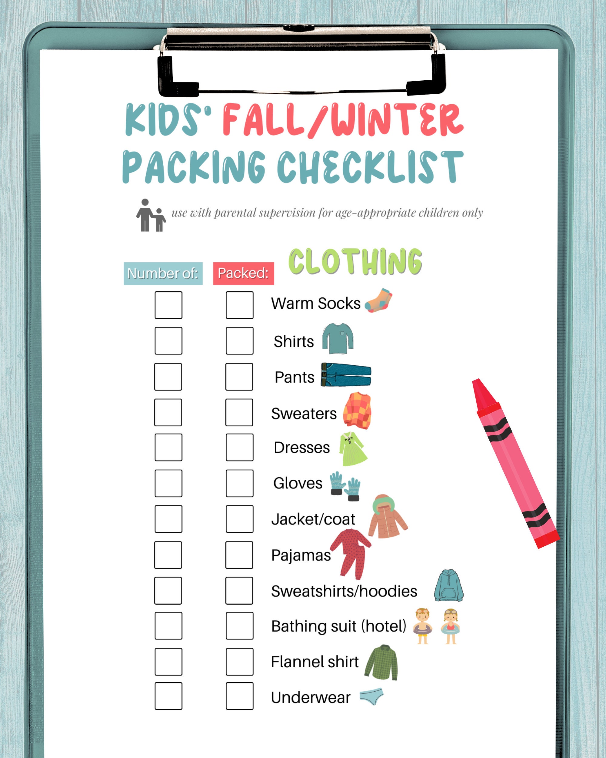 Vacation Packing Checklist for Kids - Etsy