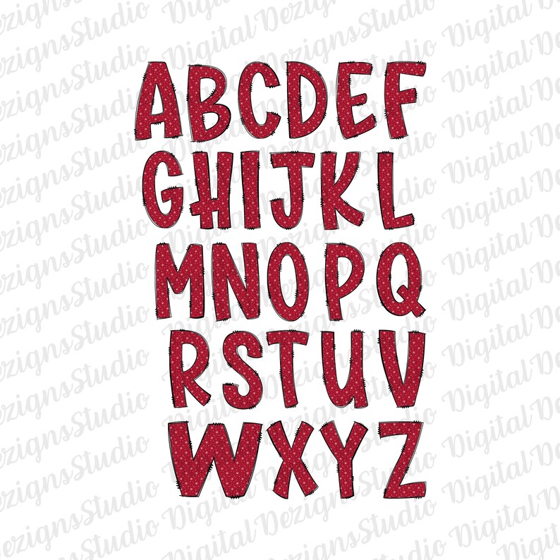 Christmas Red and Gray Doodle Alphabet PNG, Christmas PNG Letters ...