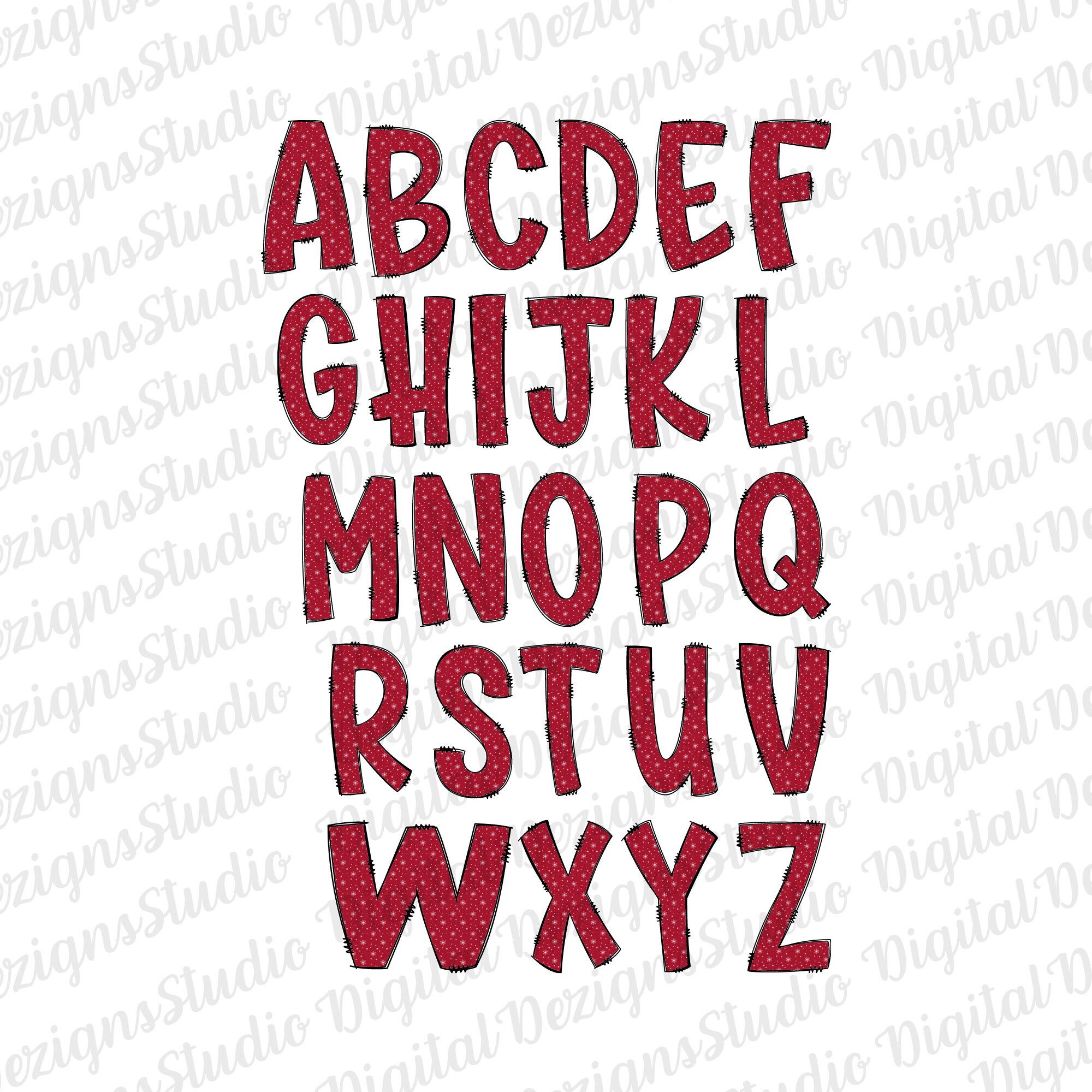 Christmas Red and Gray Doodle Alphabet PNG, Christmas PNG Letters ...