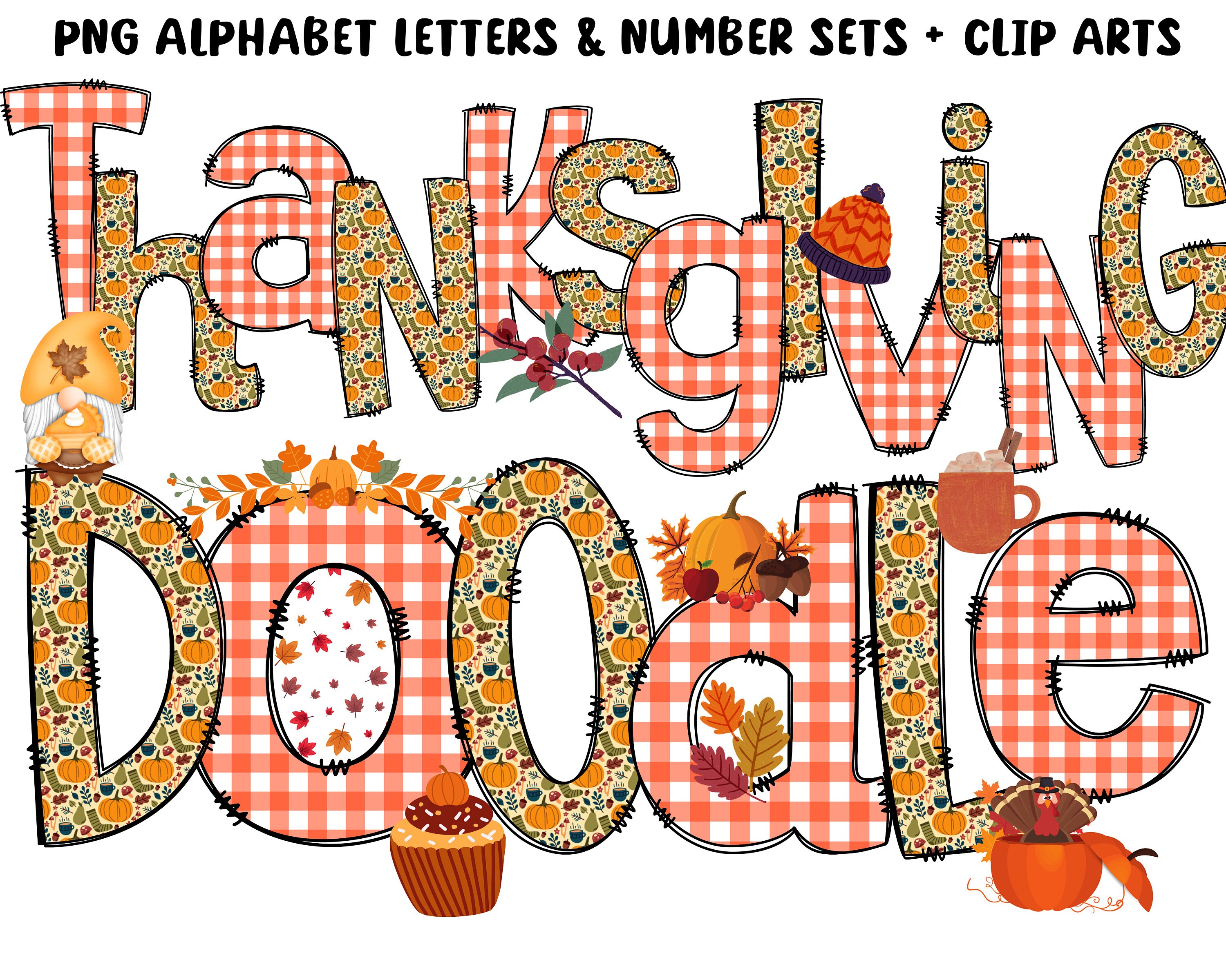 Thanksgiving Alphabet Doodle PNG Letters, Thanksgiving PNG Letters ...