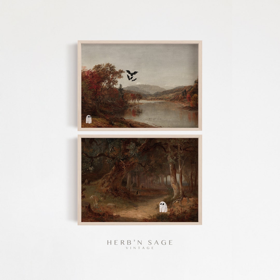 Vintage Halloween Gallery SET | Landscape Antique Ghost Print Home ...