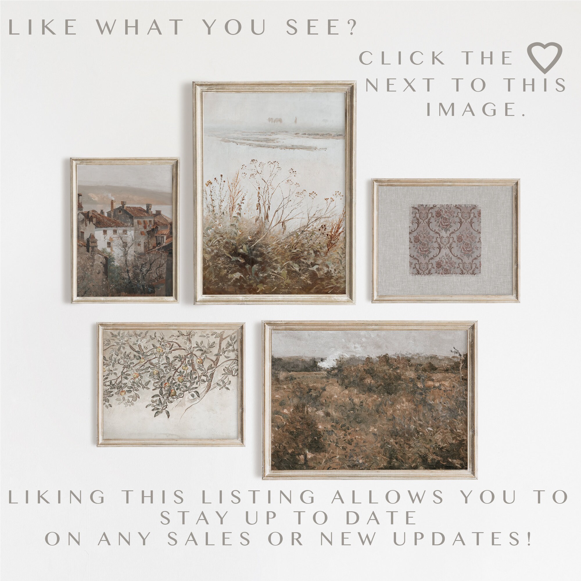 Vintage Neutral Gallery Wall SET of 5 | Antique Cozy Home Decor Artwork ...