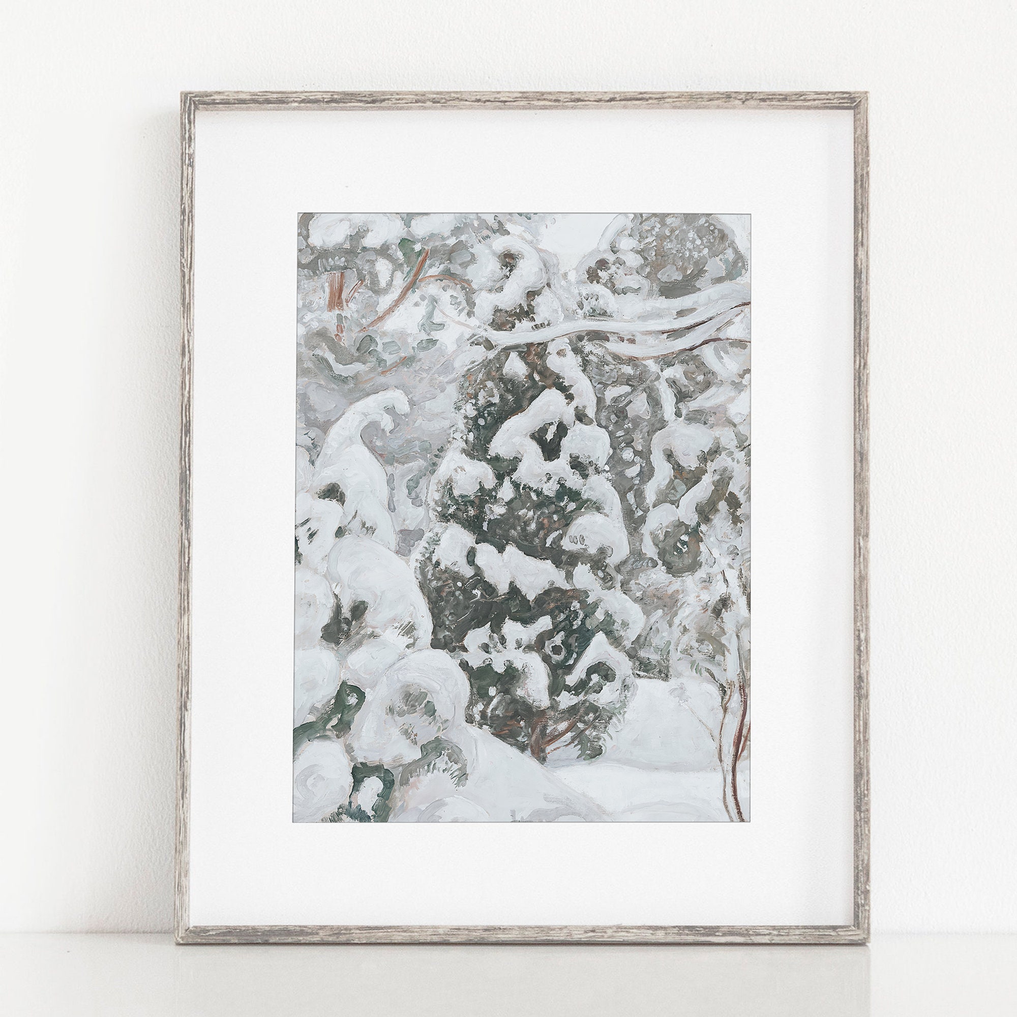 Vintage Snow Pine Tree Digital Art | Antique Winter Landscape Digital ...