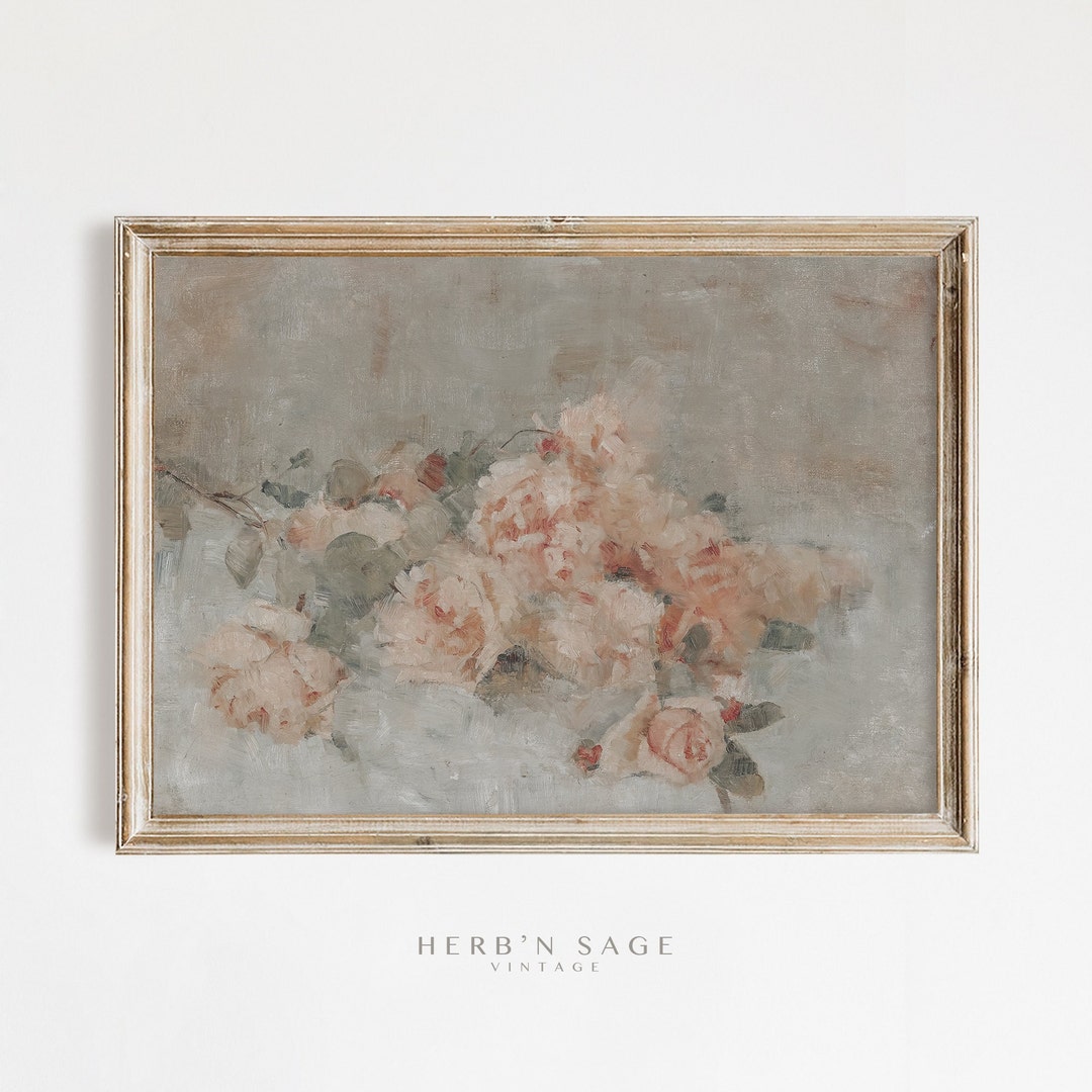 Vintage Rose Oil Painting | Antique Rustic Vintage Floral Country ...