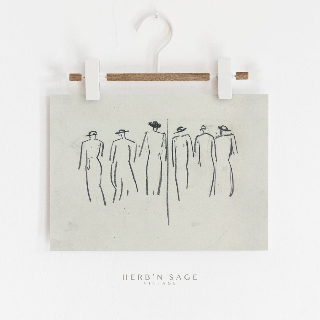 Vintage Fashion Sketch | Antique Charcoal Sketch of Models | Old ...