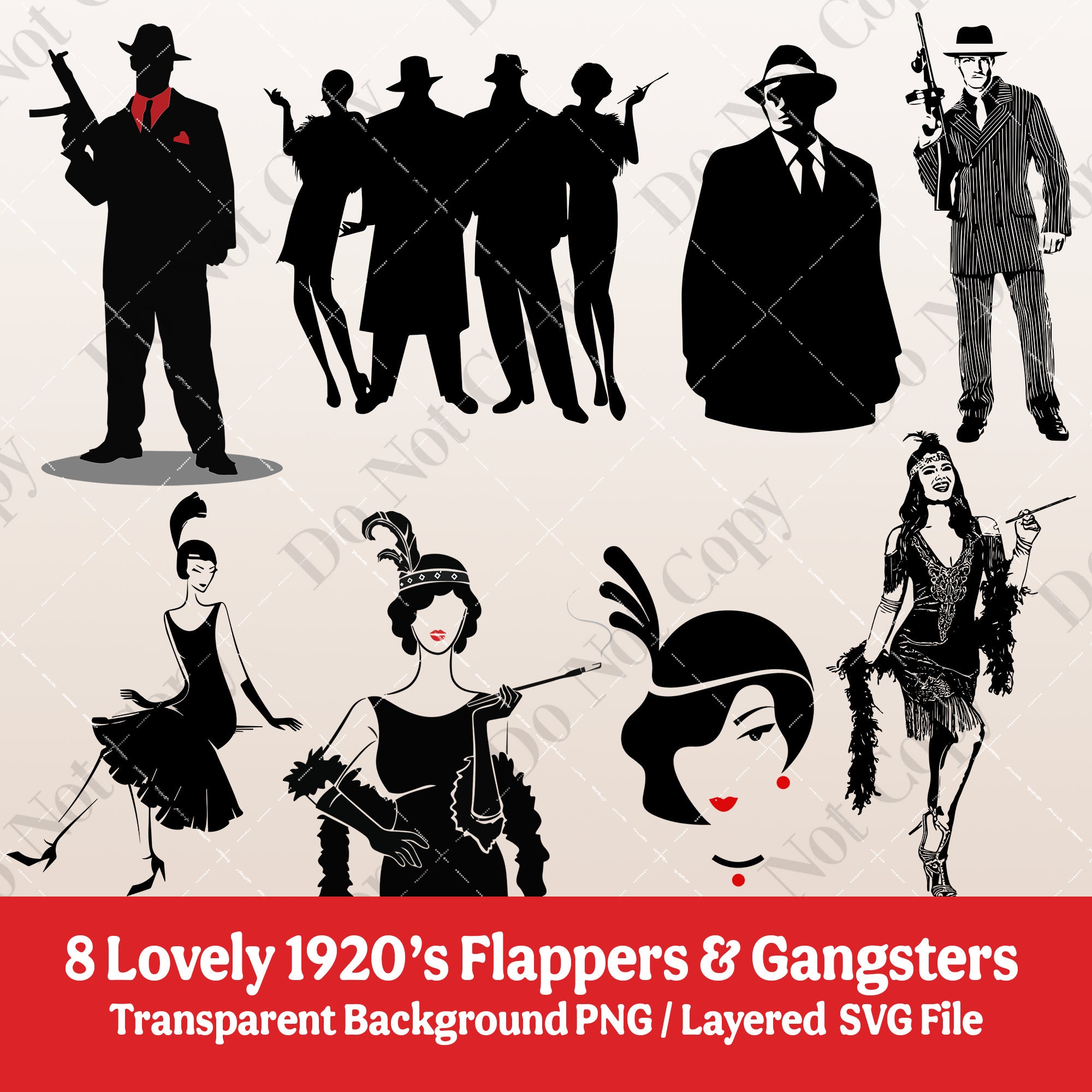 8 Glamorous 1920s Flapper Girls And Gangsters Png Files Etsy Australia