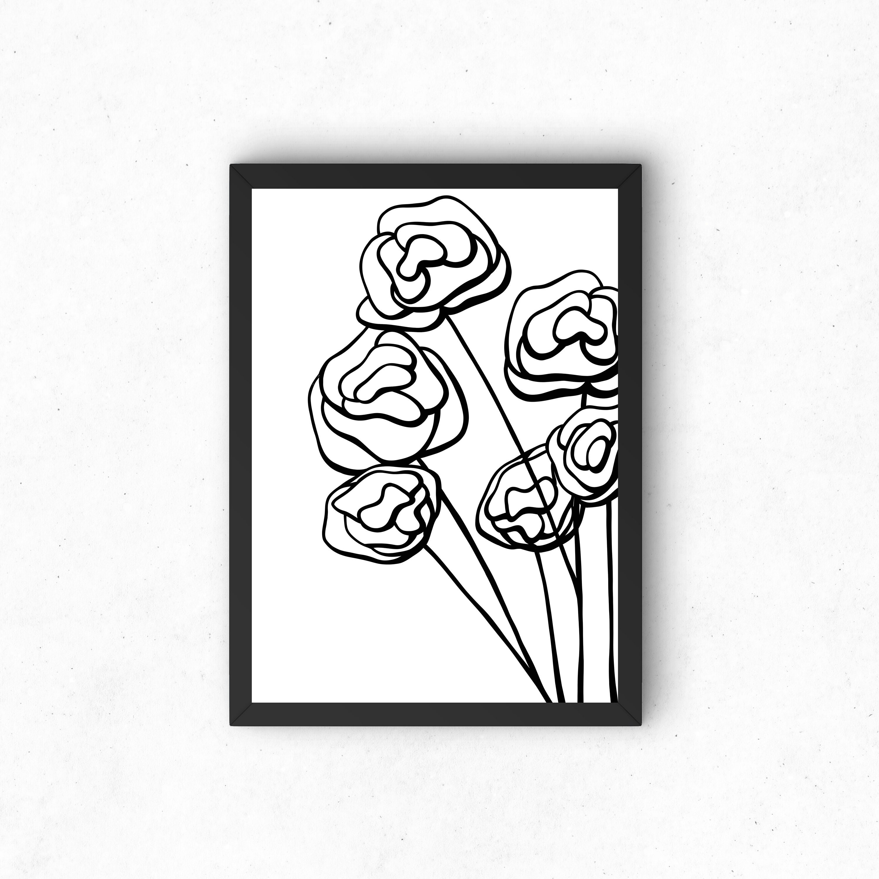 Roses Line Drawing | Hand Drawn Digital Print | Line Art | Minimal ...