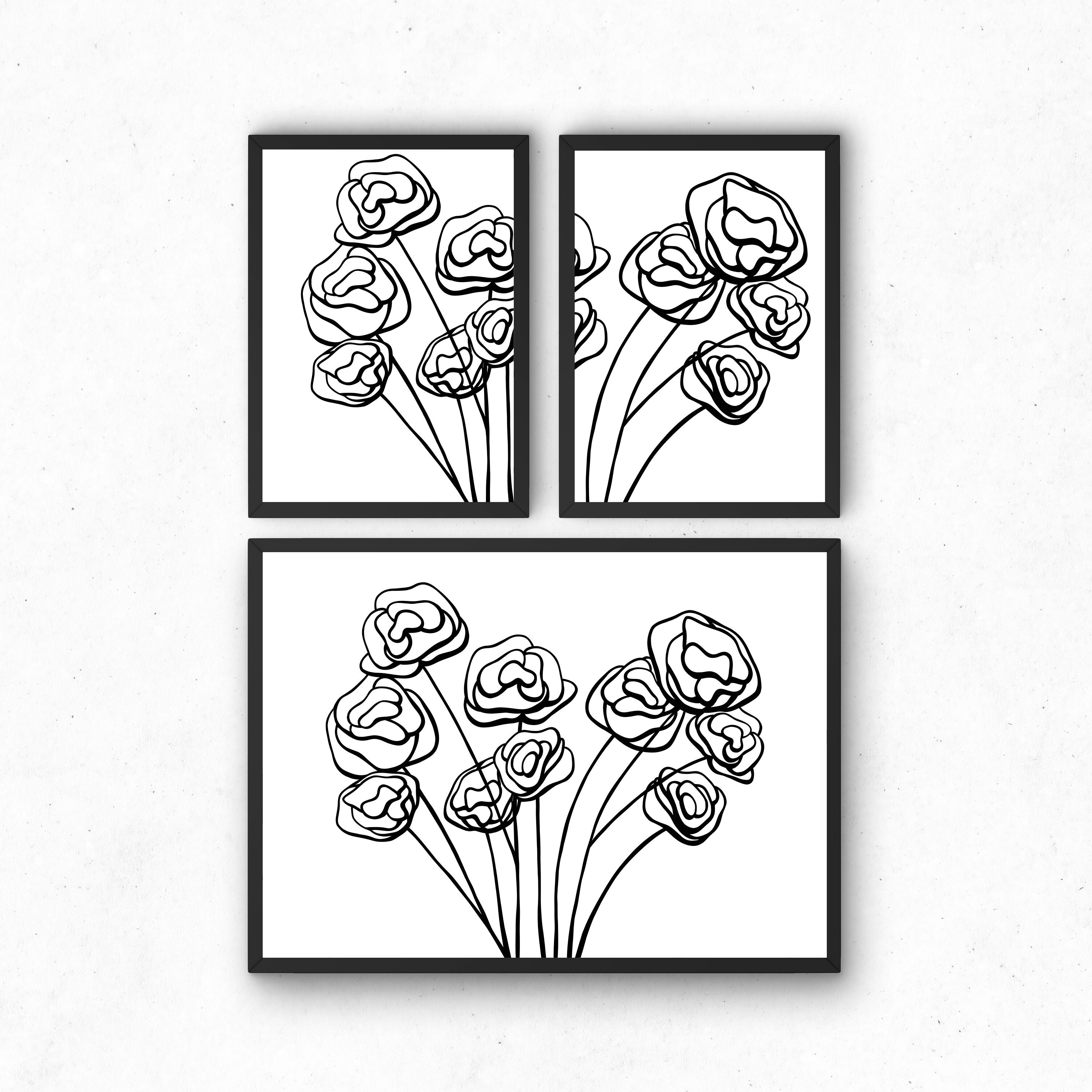 Roses Line Drawing | Hand Drawn Digital Print | Line Art | Minimal ...