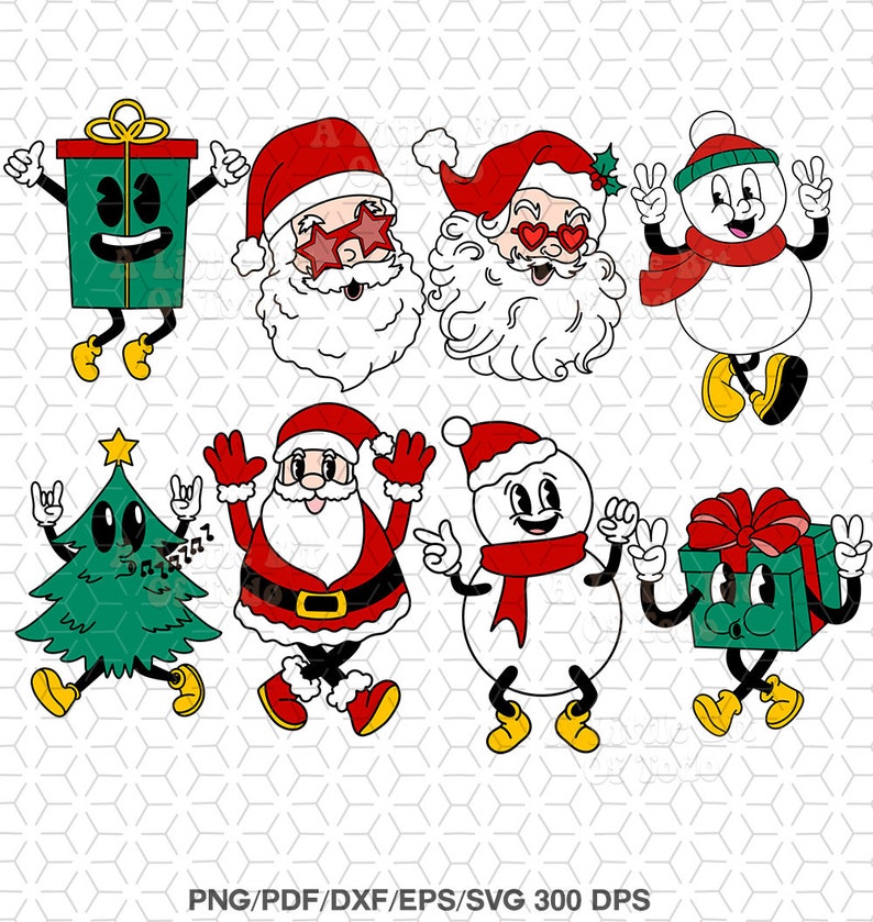 Retro Christmas Characters SVG Bundle, Vintage Holiday Clipart Png Eps ...