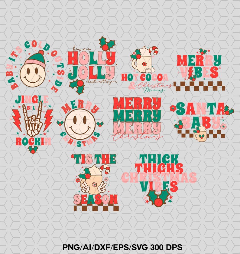 Retro Christmas SVG Bundle, Vintage Holiday Clipart Png Eps Dxf ...