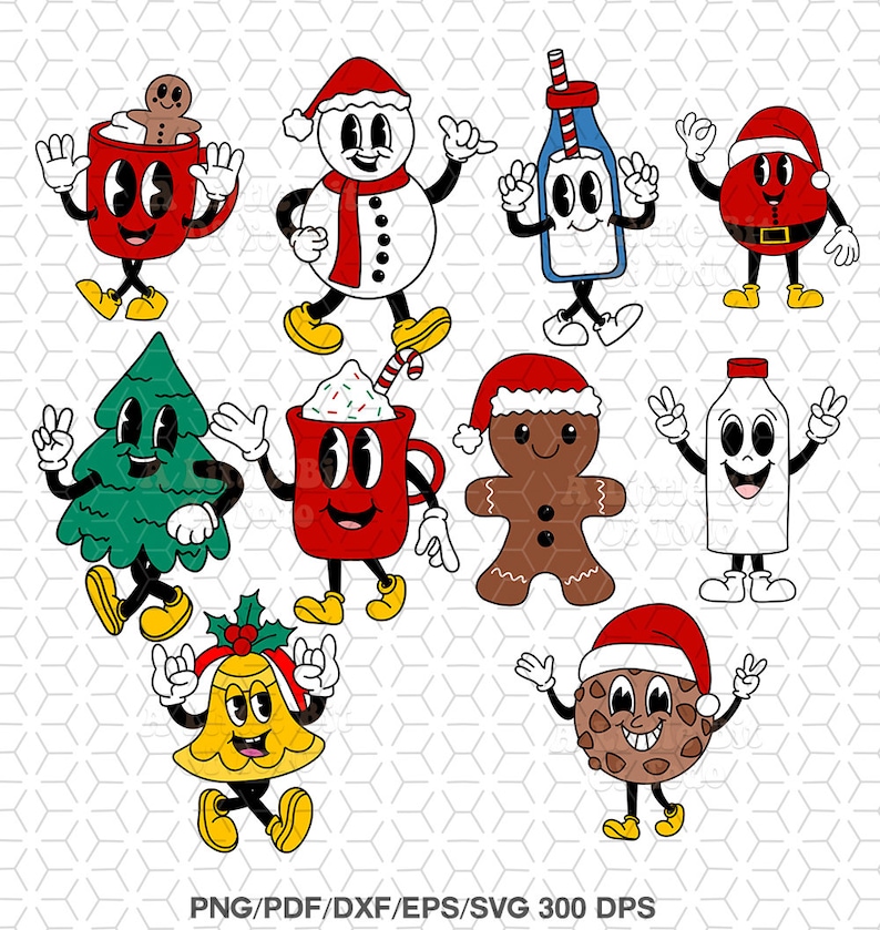 Retro Christmas Characters SVG Bundle, Vintage Holiday Clipart Png Eps ...