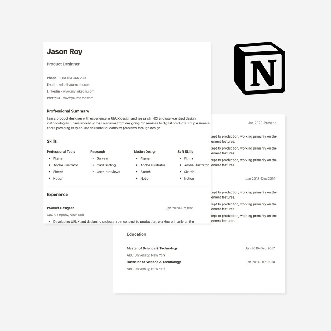 Professional Notion Resume Template Pack | UX Designer - Product ...