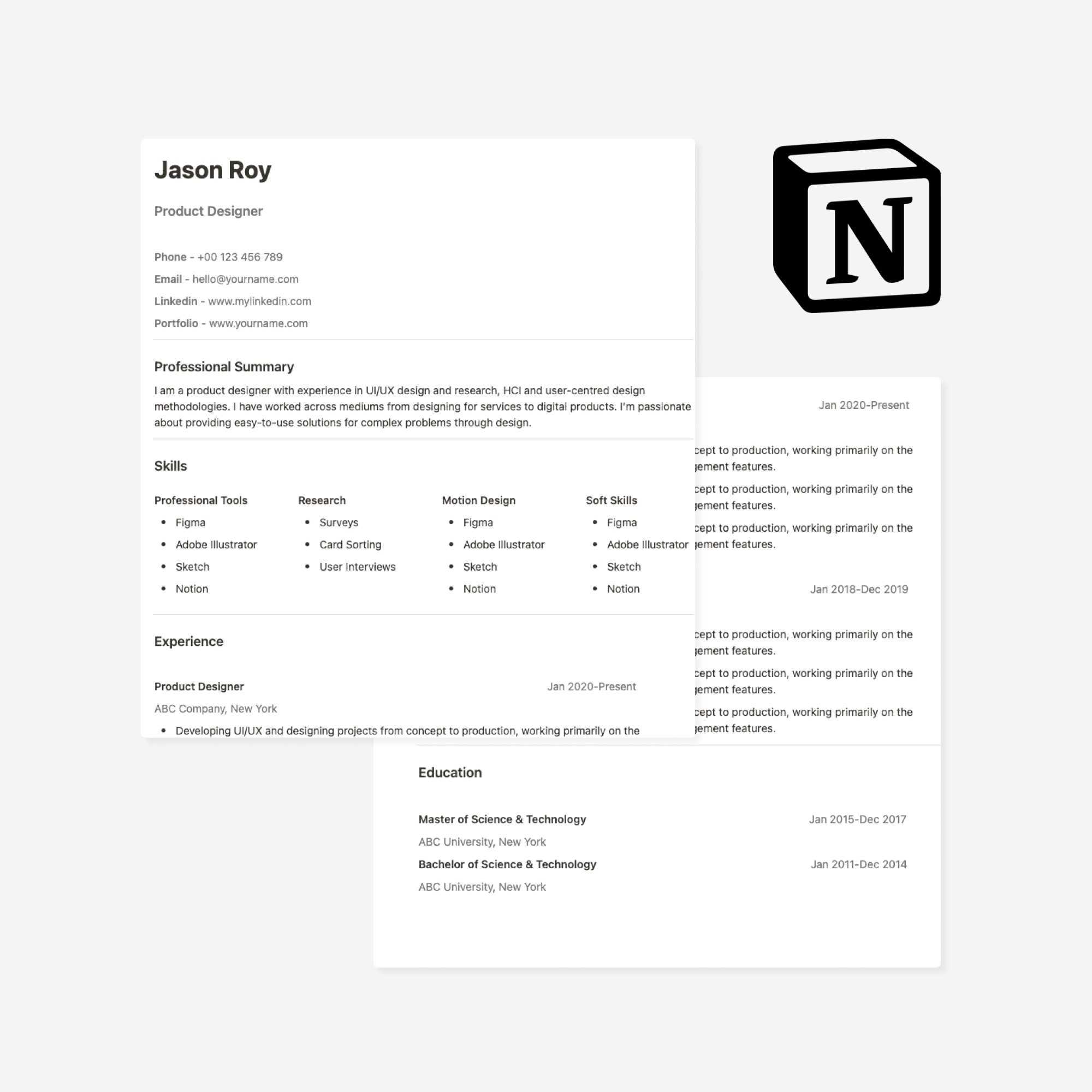 Professional Notion Resume Template Pack | UX Designer - Product ...