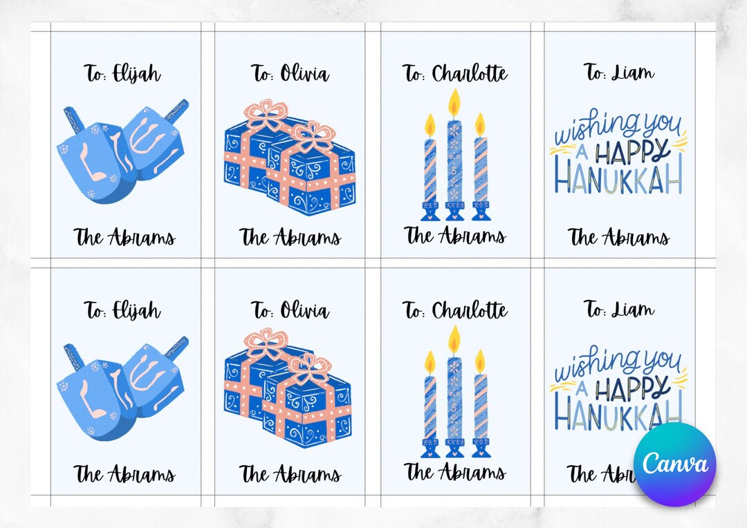 Hanukkah Gift Tags | Printable Hanukkah Template | DIY Hanukkah Labels ...