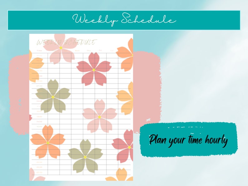 Undated Digital Planner, Floral Digital Download, Weekly Schedule, To ...