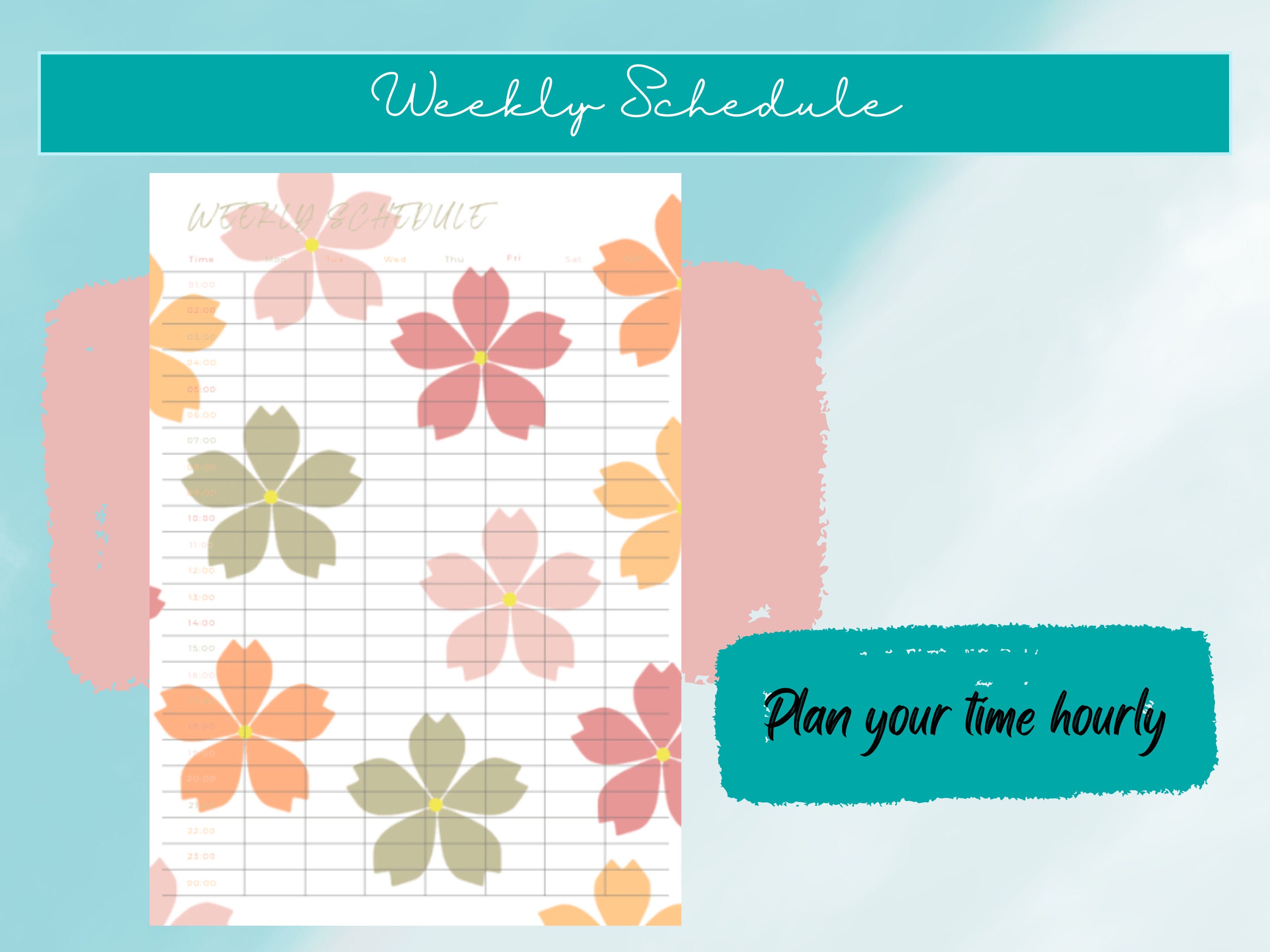 Undated Digital Planner, Floral Digital Download, Weekly Schedule, To ...
