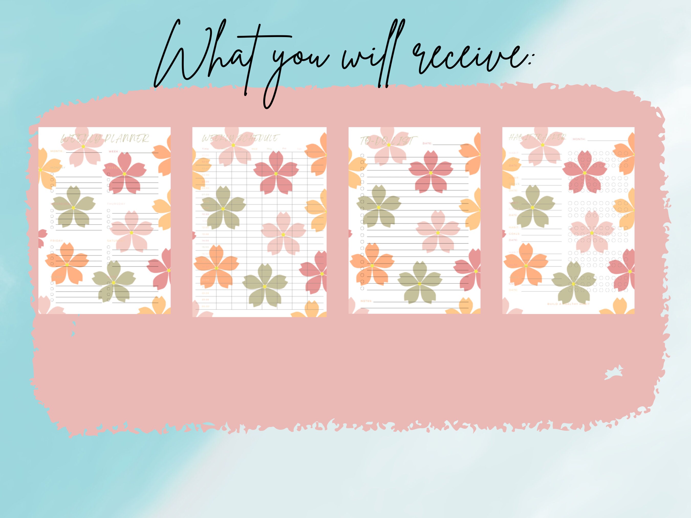 Undated Digital Planner, Floral Digital Download, Weekly Schedule, To ...