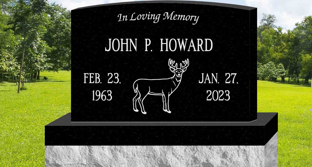 Laser Engraved Mini Traditional Upright Black Granite Headstone - Buck ...