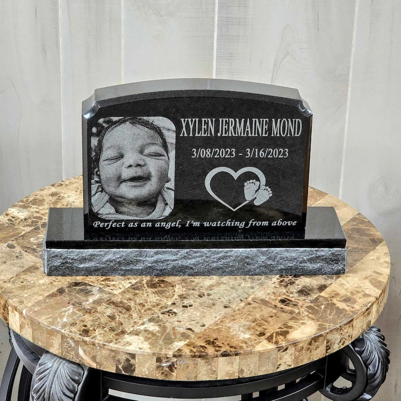 Personalized Laser Engraved Mini Infant Upright Black Granite Headstone ...