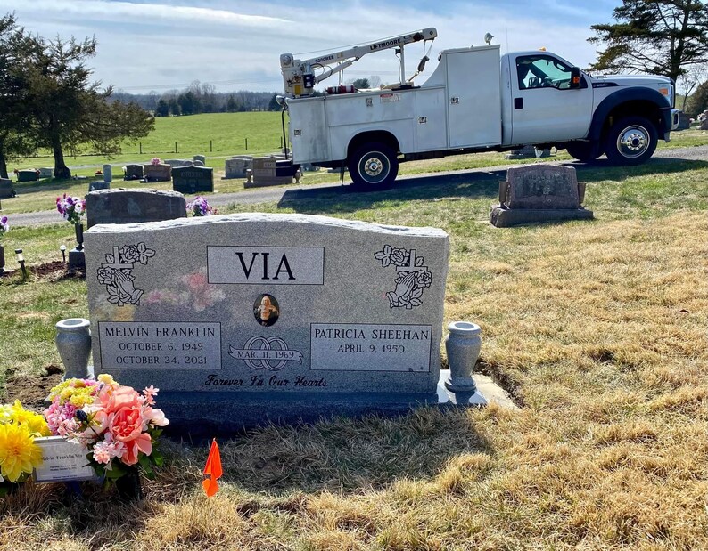 Premium Gray Granite Companion Double Cemetery Headstone Grave Marker ...