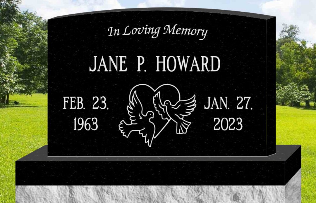 Black Granite Headstone Grave Marker Doves With Heart - Etsy