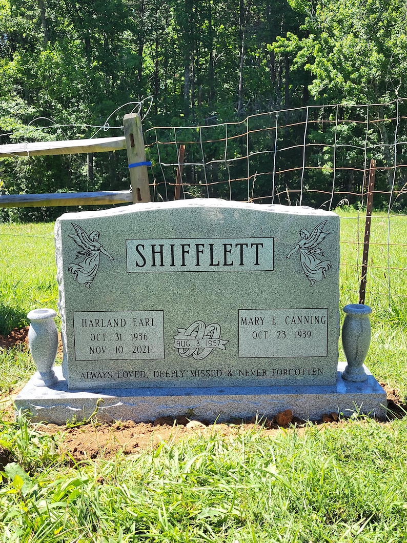 Premium Gray Granite Companion Double Cemetery Headstone Grave Marker ...