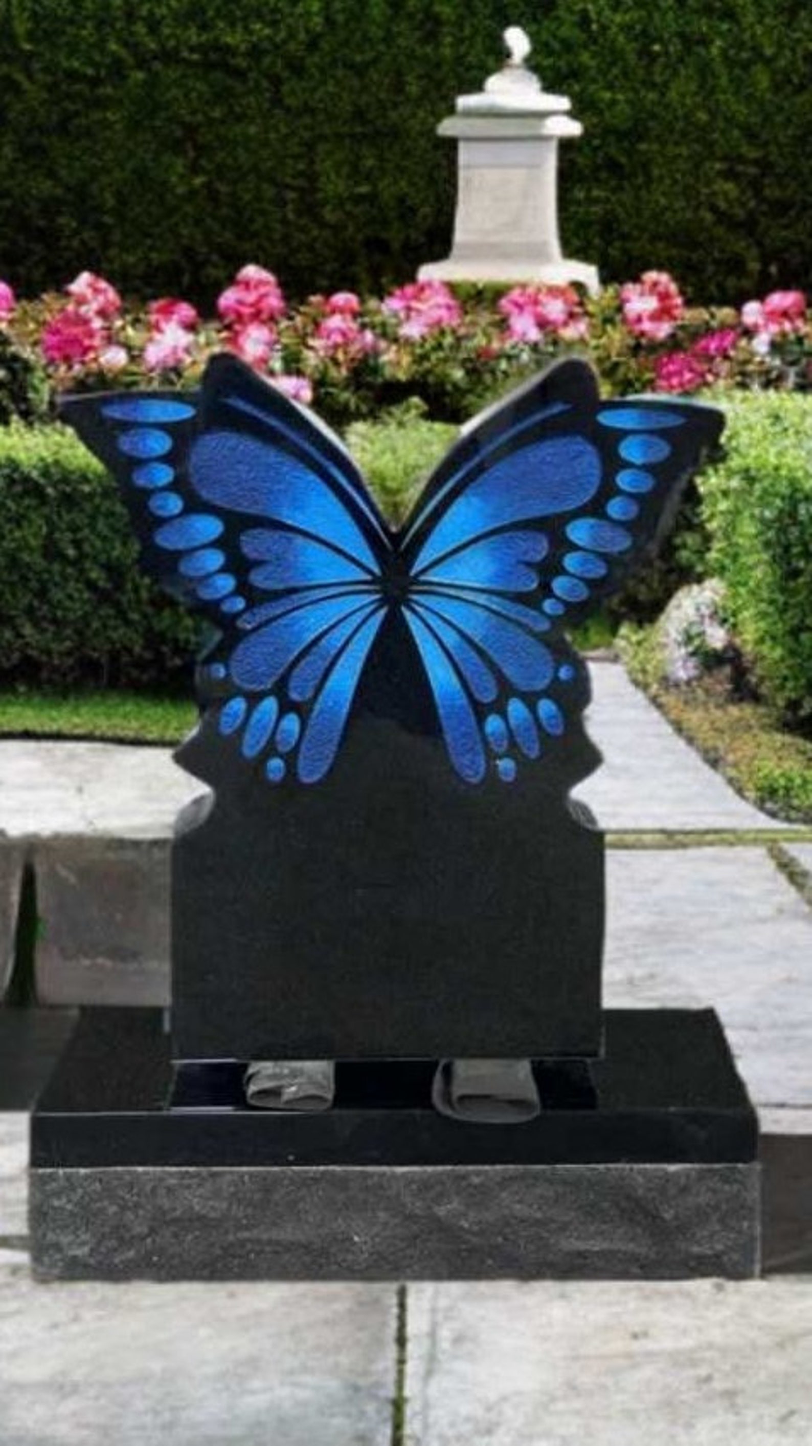 Laser Engraved Black Granite Butterfly Headstone 18x20 Custom Headstone ...