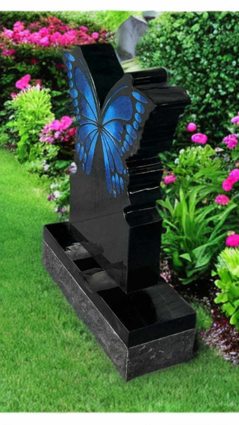 Laser Engraved Black Granite Butterfly Headstone 18x20 Custom Headstone ...