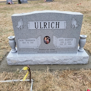 Premium Gray Granite Companion Double Cemetery Headstone Grave Marker ...