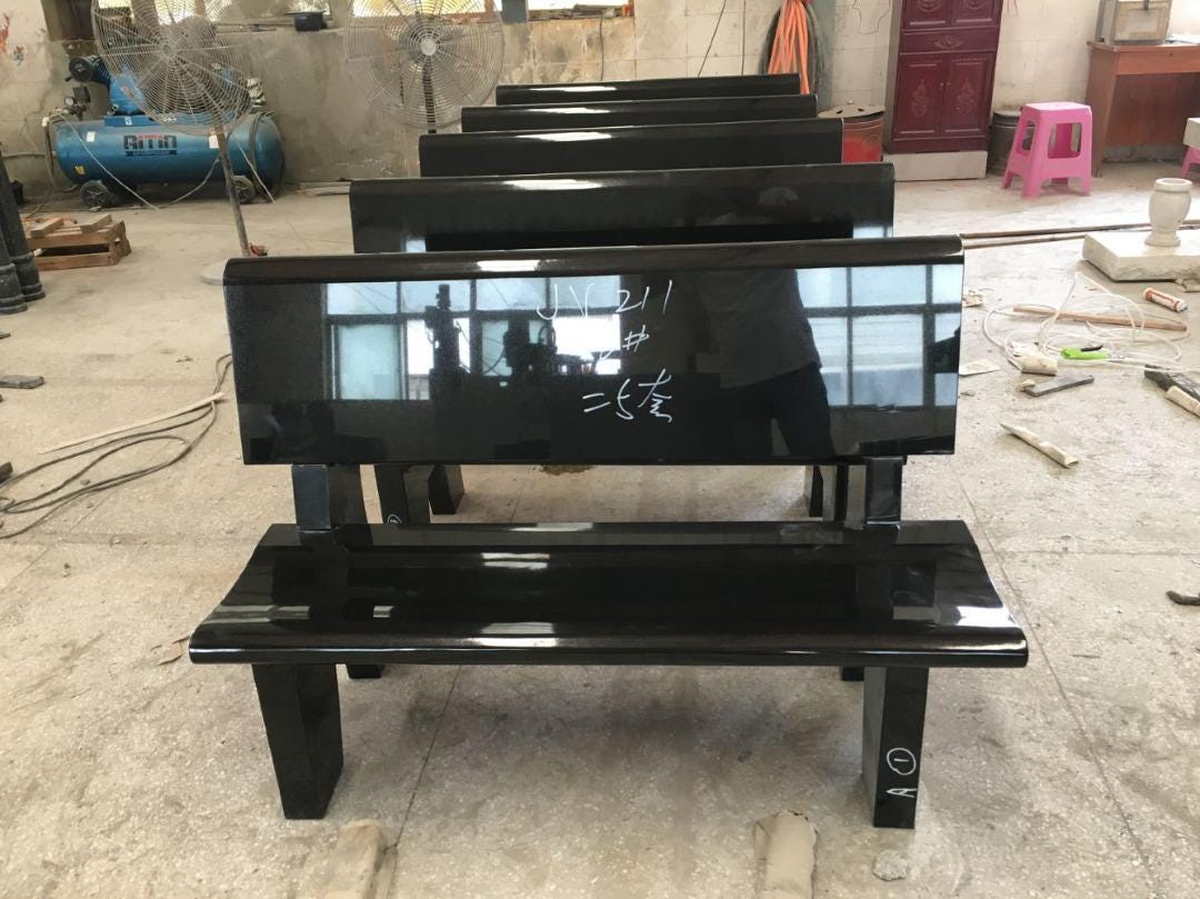 Black Granite Memorial Bench, Cemetery Park Bench, Personalized Laser ...