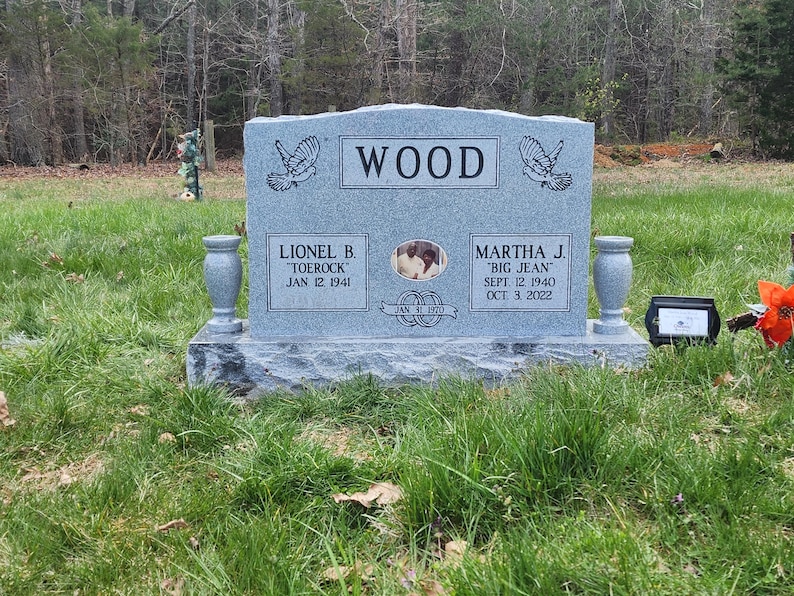 Premium Gray Granite Companion Double Cemetery Headstone Grave Marker ...