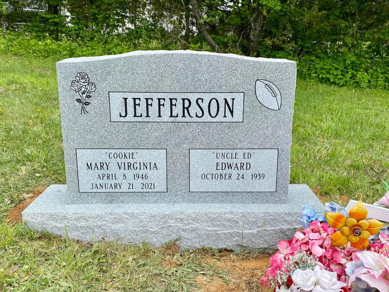 Premium Gray Granite Companion Double Cemetery Headstone Grave Marker ...