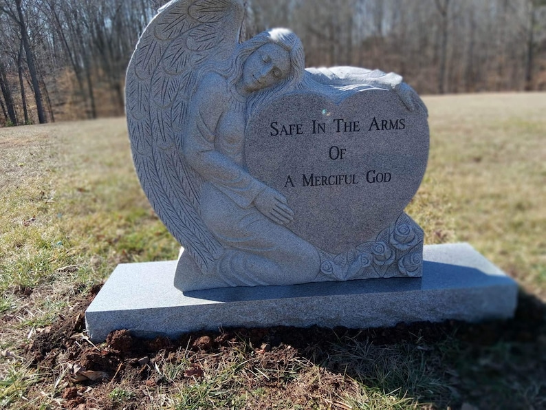 Sculpted Granite Angel Memorial Headstone: Heart-shaped Grave Marker - Etsy