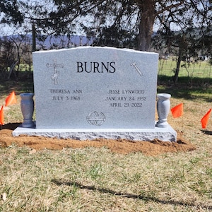 Premium Gray Granite Companion Double Cemetery Headstone Grave Marker ...