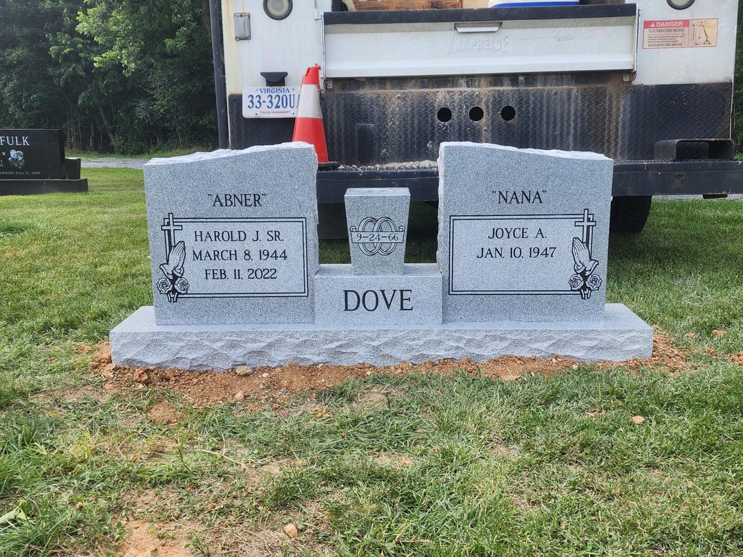 Gray Granite Companion Wing Cemetery Headstone: His & Her Monument - Etsy