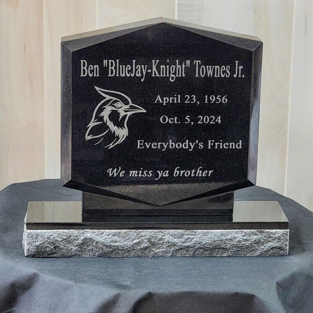 Personalized Laser Engraved Diamond Upright Black Granite Headstone ...