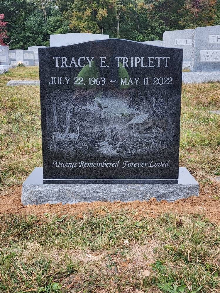 Laser Engraved Black Granite Cemetery Headstone With Nature Scene 22x22 ...