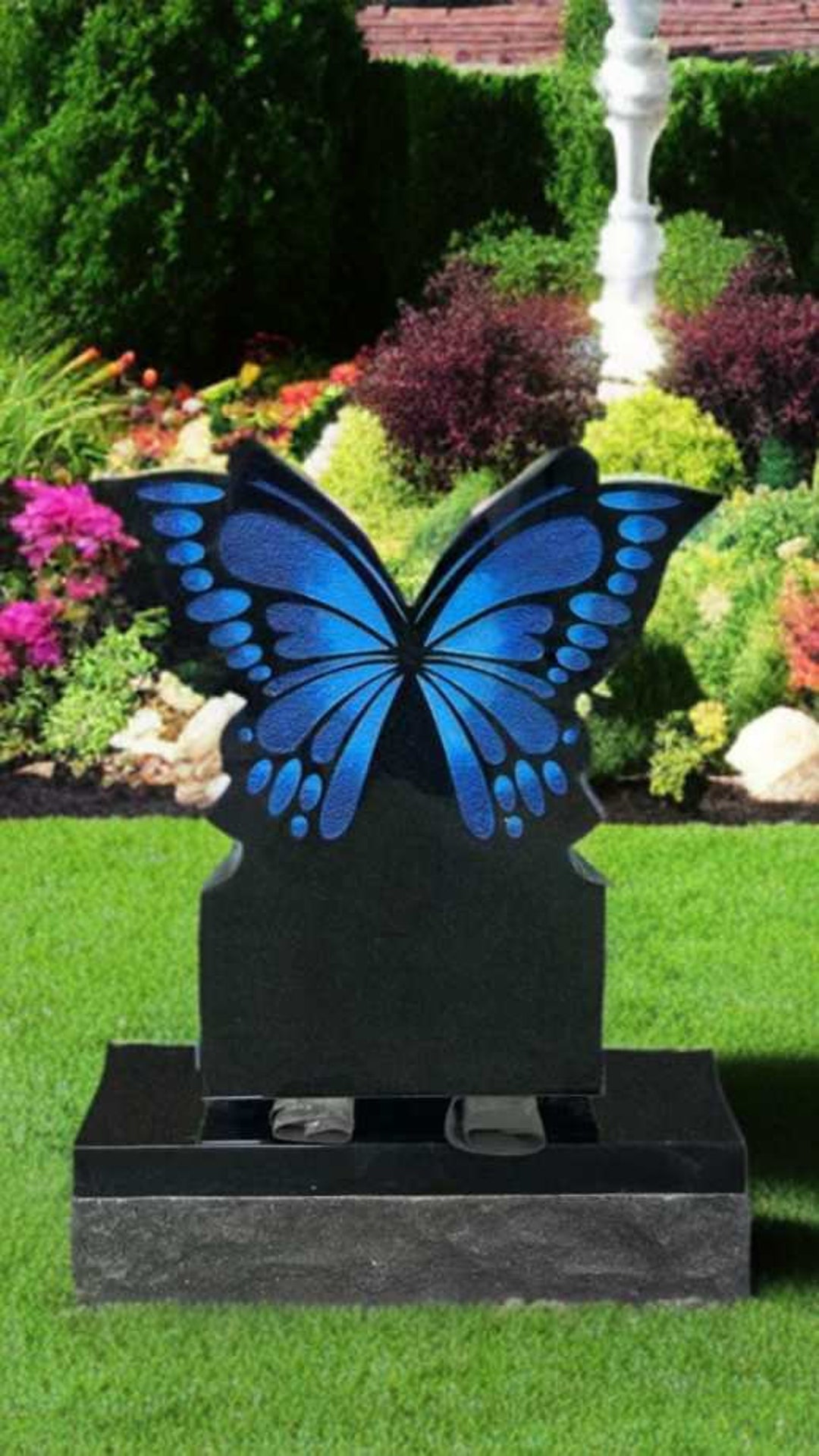 Laser Engraved Black Granite Butterfly Headstone 24x26" | Custom ...